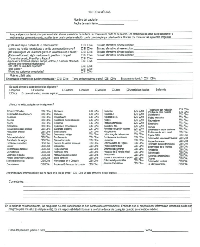 Spanish New Patient Form Template