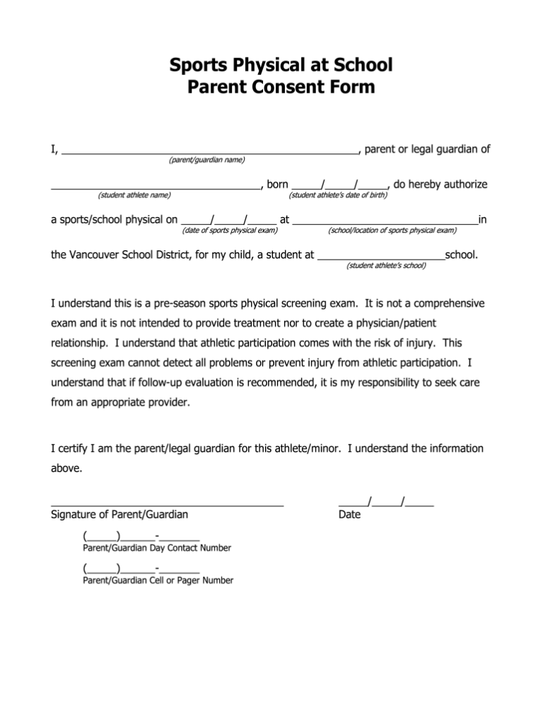 Sports Informed Consent Form Template