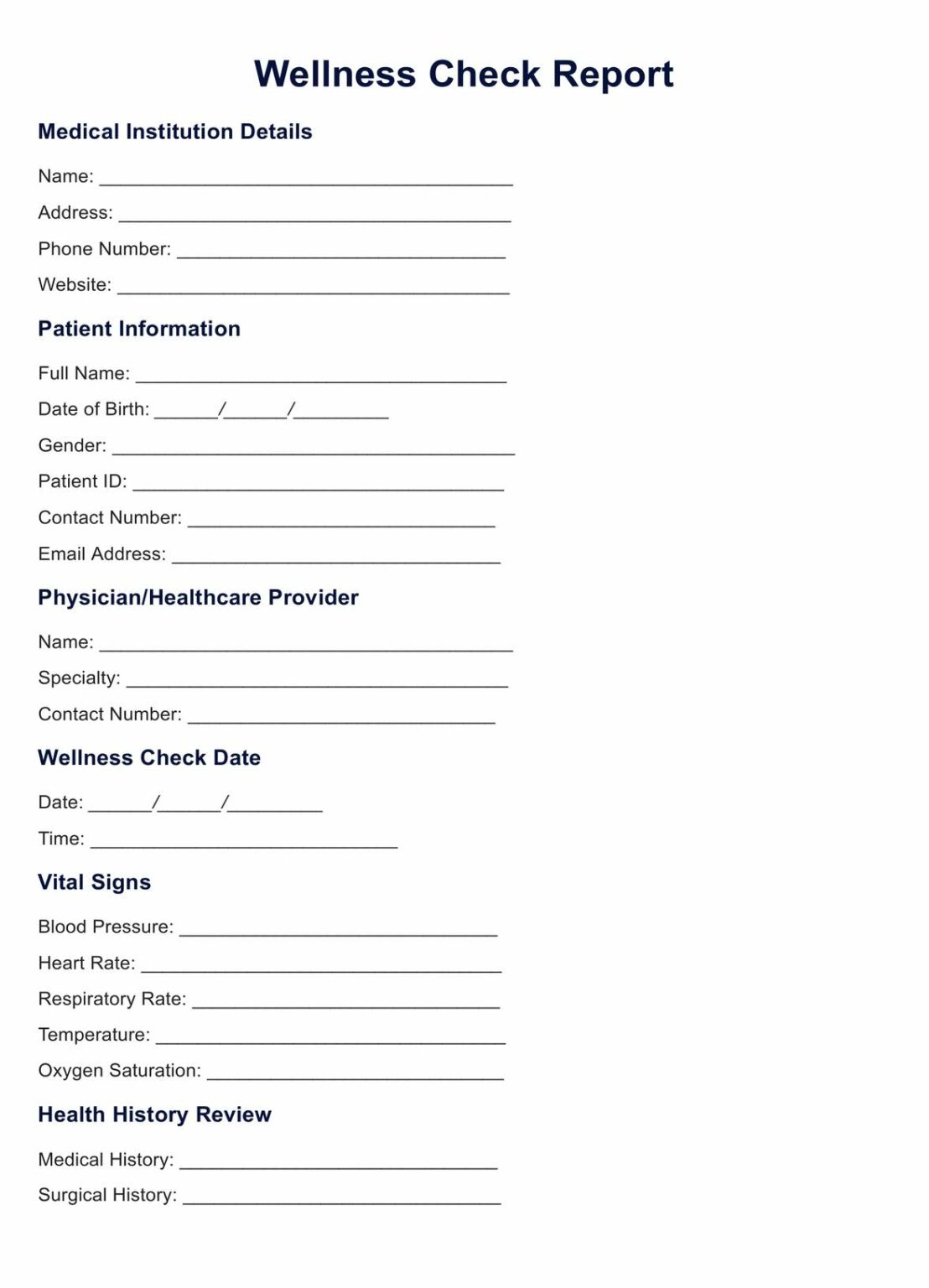 Student Daily Wellness Assessment Form Template