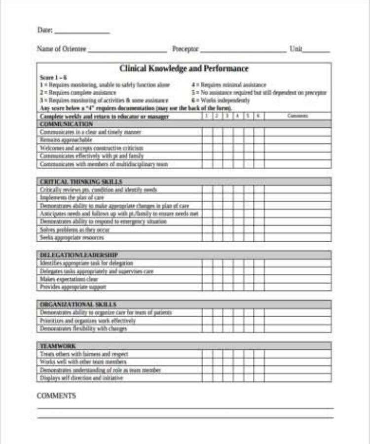 Student Performance Evaluation Form Template
