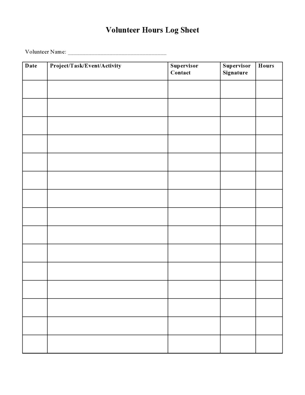 Student Volunteer Hours Form Template